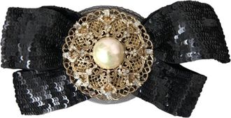 Dolce & Gabbana Schwarze Pailletten Perlen Handgemachte Brosche Haarnadel - - Accessories - unisex - Schwarzk - ONE SIZE