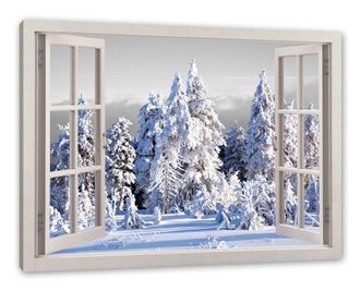 Pixxprint Winter Wunderland, Fenster, Gr&ouml;&szlig;e: 80x60cm, Leinwandbild, fertig gespannt, Wandbild, Dekoration, Kunstdruck, kein Poster