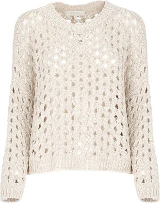 Antonelli Femme, Pulls, Beige, Taille: 38 FR Pull Beige en Coton avec Motif Perfor&eacute;