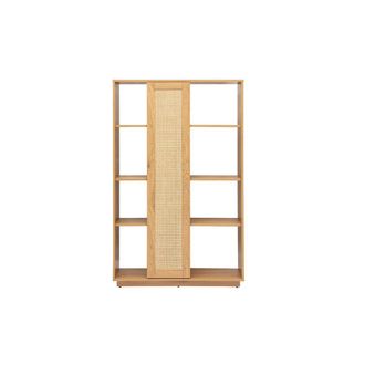 Miliboo Alicante B&uuml;cherregal mit Stauraum, helles Holz-Finish, Eiche und Rattangeflecht, L&auml;nge 100 cm