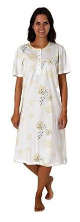 Normann Chemise de nuit &agrave; manches courtes pour femme au design classique f&eacute;minin avec boutonni&egrave;re au niveau du cou, Vanille 1, 48-50