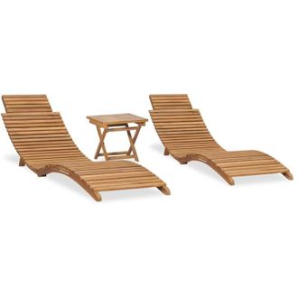 vidaXL Vidaxl - Salon de jardin pliable 3 pcs en bois de teck - R&eacute;sistant aux intemp&eacute;ries - Dimensions chaise longue 175x50x55 cm - Table 40x40x35 cm