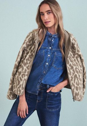 Street One Fleecejacke mit Kapuze und Leo-Allover-Print