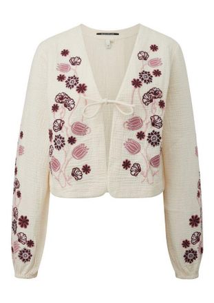 QS by s.Oliver Cardigan Bluse Bestickte Blusenjacke aus Musselin