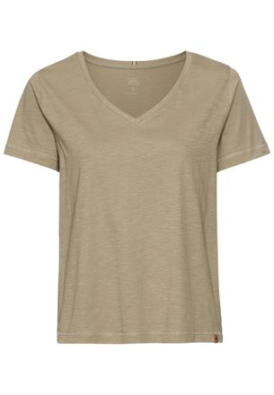 Camel Active Damen T-Shirt mit V-Ausschnitt aus Reiner Baumwolle Gr&uuml;n, Womenswear-XXL