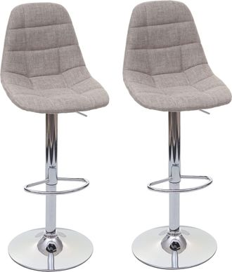 Mendler 2er-Set Barhocker HWC-A67, Barstuhl Tresenhocker, MVG-Zertifiziert - Creme-grau, Textil
