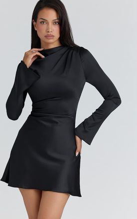 House of CB Lulu - Lang&auml;rmliges Minikleid aus Satin in Schwarz