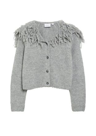 Comma Cardigan Strickjacke Verk&uuml;rzte Strickjacke mit Fransenkragen