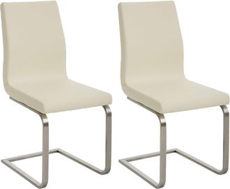 Clp 2er Set Esszimmerst&uuml;hle Belfort, Freischwinger mit Polsterung, Kunstlederbezug, Edelstahlgestell, K&uuml;chenstuhl modern, Farbe:Creme