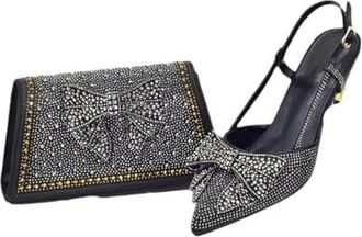 Generic Ensemble de chaussures et sacs assortis ornés de strass pour femme pour fête de mariée et robe de soirée, Noir, 42.5 EU