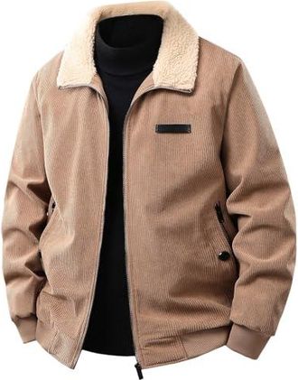 Generic Vestes pour homme 2026 en velours c&ocirc;tel&eacute; avec col rabattable, fermeture &eacute;clair int&eacute;grale, chaude pour lhiver, kaki, 4XL