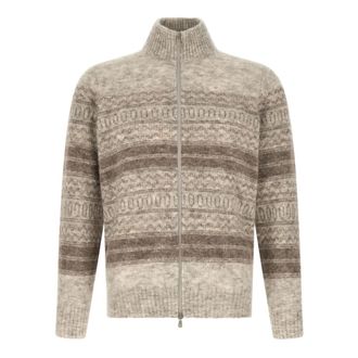 Brunello Cucinelli Nordic Jacquard Cardigan mit hohem Kragen - - Knitwear - Herren - Beige - XL