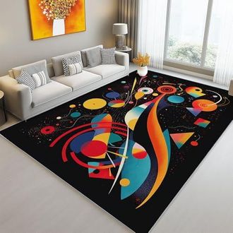 Generic Noir Lavable en Machine Tapis Salon Abstrait Lignes g&eacute;om&eacute;trie, 140 x 200 cm Doux Tapis de Sol Pelucheux Dessous Antid&eacute;rapant, Entree Interieur Chambre