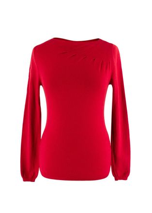 Valentino Garavani Valentino Red Wool Sweater with Gathered Shoulder Detail Size S
