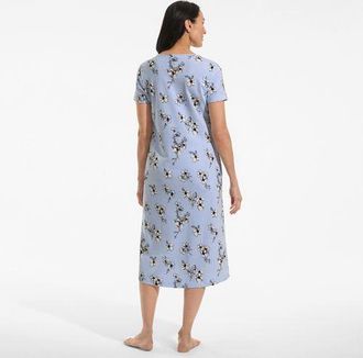 Lands End Wadenlanges Kurzarm-Nachthemd aus reiner Baumwolle, Damen, Gr&ouml;&szlig;e:44-46 regular, Blau, Baumwolle, by Lands End
