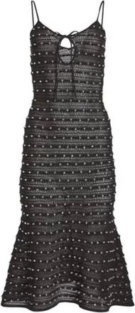 Self Portrait Robe midi en maille perl&eacute;e - Femme - Robes - Noir - Taille: 42 FR