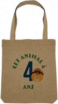 Fabulous Sac Shopping Tote Bag Aspect Lin - Cet Animal &Agrave; 4 Ans Anniversaire Celebration Enfant Cadeau Safari Theme - Sac de Courses Toile Epaisse 360g Beige Na