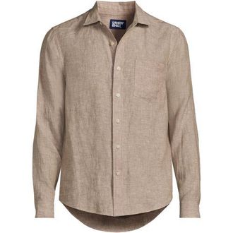 Lands End Leinenhemd mit langen &Auml;rmeln, Herren, Gr&ouml;&szlig;e:52-54 regular, Beige, Leinen, by Lands End