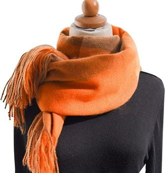 Generic Produit catégorie Scarf - Châle coloré à motifs automne-hiver pour femmes maxi chaleur et élégance avec franges épaisses (Orange, One Size)