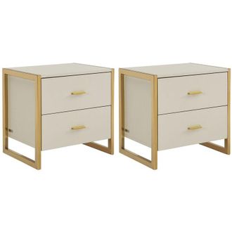 Vente-Unique Lot de 2 tables de chevet 2 tiroirs - MDF - Beige et dor&eacute; - OMBRELIA de Pascal Morabito