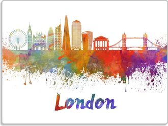 Wallario Glasunterlage/Schneidebrett aus Glas, Städte als Aquarell - Skyline von London, Größe 30 x 40 cm, Kratzfest, aus Sicherheitsglas