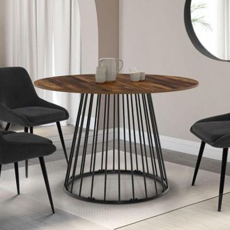 IDMarket Idmarket - Table &agrave; manger ronde yuna 6 personnes plateau bois fonc&eacute; hawkins et noir 110 cm
