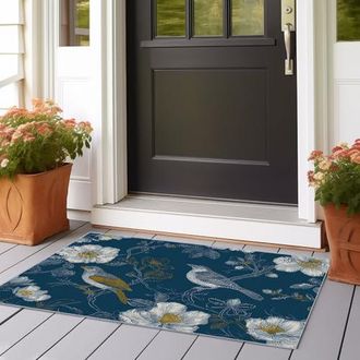 Generic Bleu Lavable en Machine Tapis Salon Fleurs Oiseaux Motifs, 120 x 180 cm Doux Tapis de Sol Pelucheux Dessous Antid&eacute;rapant, Entree Interieur Chambre Cou