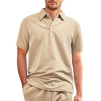 Generico T-shirt pour homme &agrave; manches courtes, chemise de golf polos avec boutons, chemise gaufr&eacute;e vintage, chemises d&eacute;t&eacute; grandes tailles, t-shirt fonctionnel 