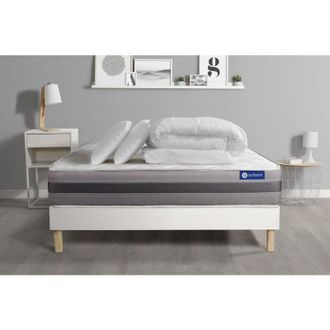 Actisom Komplettpaket Bett - Matratze 140x200 cm + Boxspringbett mit Lattenrost (im Set) + 2 Kopfkissen + Bettdecke - Actimemo Relax