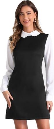 Allegra K Femme Contre Pan Collar Longue Manche Robe Noir Uni XS
