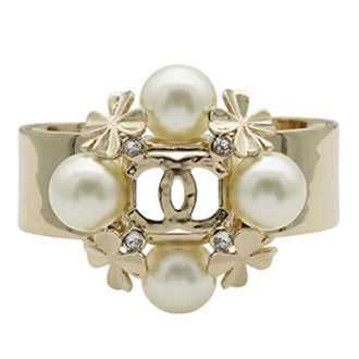 Chanel Faux Pearl Clover Cuff Bracelet