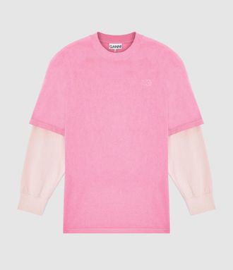 Ganni Tee-Shirt Heavy Cotton Jersey Washed Effect Chalk Pink