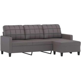 vidaXL Vidaxl - Canap&eacute; &agrave; 3 places avec repose-pieds Gris 180 cm Similicuir
