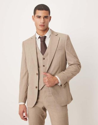 Asos Anzugjacke mit engem Schnitt und Karomuster in Braun-Brown