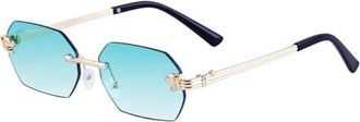 Generic Petites lunettes de soleil rectangulaires sans monture pour homme et femme Motif léopard Lunettes de soleil vintage sans monture UV400, C4 Doré Vert, 