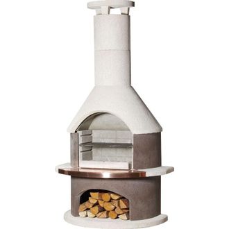 Buschbeck Gartenkamin Rondo Wei&szlig;/ Braun bbq Kohlegrill Holzgrill Grillkamin - Buschbeck