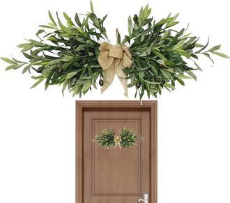 Generic K&uuml;nstlicher Olivenkranz, Olivenkr&auml;nze f&uuml;r die Vordert&uuml;r, 60 cm, Fr&uuml;hlingsgirlande, f&uuml;r alle Jahreszeiten, gef&auml;lschte Olivenbl&auml;tter, dekorative Kr&auml;nze,