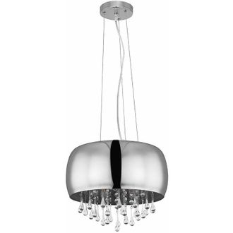 Globo Lighting Lampe à suspension, lampe de salon, plafonnier, lampe de salle à manger, verre métal chromé, cristaux couleur fumée, 5 ampoules E14, DxH 35x120 cm