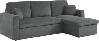 Sweeek Sweeek - Ecksofa mit Schlaffunktion, Cord-Bezug, breit gerippt, 3-Sitzer, Cord, Dunkelgrau