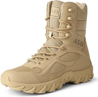 Generic Bottes Tactiques Outdoor Mi-Hauteur Style Militaire Mesh Noir et Sable Chaussures L&eacute;g&egrave;res Caoutchouc Durable Amorties pour Randonn&eacute;e et Camping,Desert