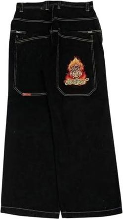 ORANDESIGNE Y2K Streetwear Homme Jeans Baggy Taille Basse Unisexe Denim Pantalon Cargo Baggy D&eacute;contract&eacute; Imprim&eacute; Hippie Y Noir M