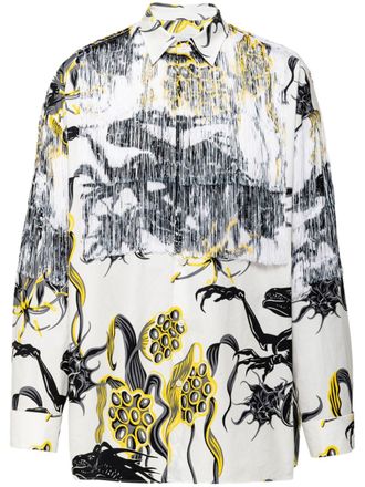 Prada Hemd mit grafischem Print und Fransendetail - Wei&szlig;