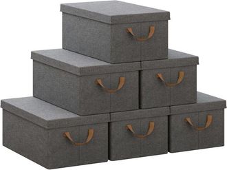 Woltu 6er Aufbewahrungsbox mit Deckel Faltbare Stoffbox mit Griff 27L Aufbewahrungsw&uuml;rfel Ordnungsboxen Kisten f&uuml;r Kleidung B&uuml;cher Grau, 48x29x27 cm - Woltu