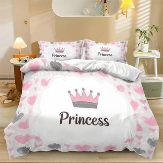Generic Parure de Lit 220 x 240 cm Modèle de Couronne de Princesse Literie Housse de Couette Rose Microfibre Ensemble Literie Housse Couette Adulte Taie dorei