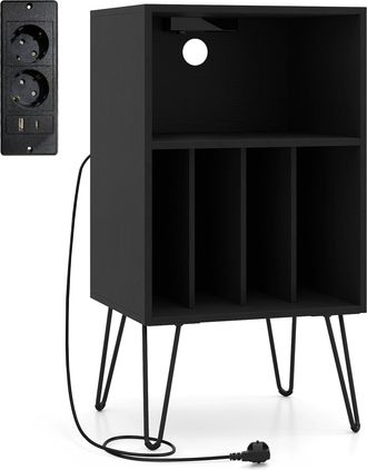 Giantex 3-stufiger Plattenspielerst&auml;nder mit Ladestation, Schallplattentisch mit Regal und 4 abgetrennten F&auml;chern, CD-Ausstellungsregal f&uuml;r Wohnzimmer, Schlaf