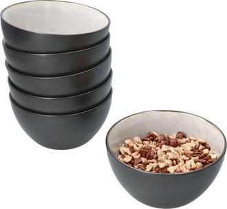 MamboCat 6er Set Reactive Glaze Dark Cement Dessert-Schalen I 450 ml I handgefertigte Steingut-Bowl f&uuml;r 6 Personen I kleine Sch&uuml;ssel f&uuml;r Snacks, M&uuml;sli & Co