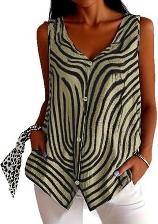 Generic Debardeur Femme Chic et &eacute;l&eacute;gant Chemisier sans Manche Button D&eacute;bardeur Top ete Haut Chic et Elegant Fluide Ample Caraco Vetement Femme Tee Shirt sans 