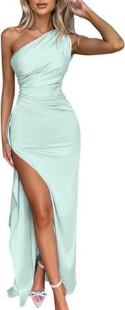 Generic Robe Soiree Femme Chic Robe Cocktail Robe de Cocktail Sexy Asymétrique en Satin avec Fente Haute Idéale pour Les Mariages Les Fêtes de Noël Et Autres 