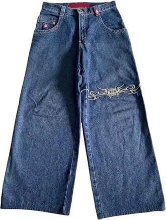 ORANDESIGNE Jeans Y2K Homme Taille Basse Printed Pants Pantalon Unisexe Pantalon Cargo Décontracté Imprimé Hippie Streetwear S Bleu XL