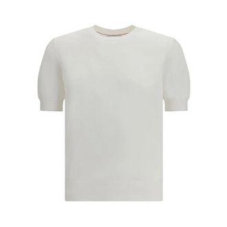 Brunello Cucinelli Homme, Tops, Blanc, Taille: S T-shirt classique &agrave; manches courtes en coton